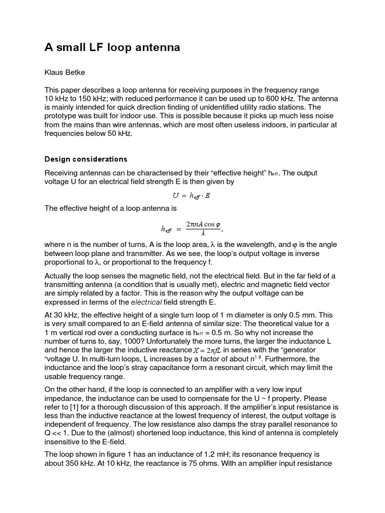 A Small LF Loop Antenna (10-150kHz) - K. Betke | PDF | Antenna (Radio ...