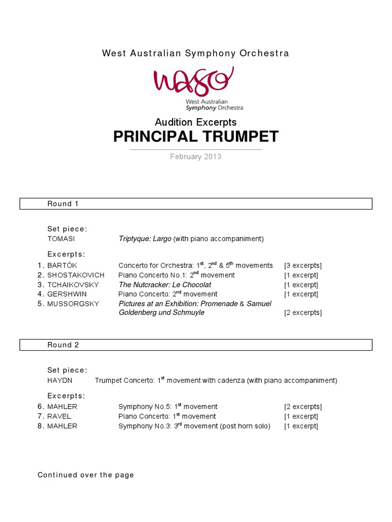 Principal Trumpet Audition Excerpts | PDF | Concerto | Musical Forms