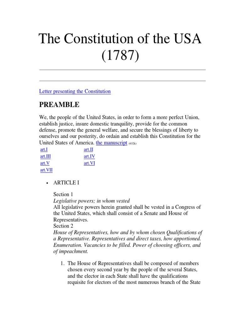 1787 - The Constitution of The USA | PDF