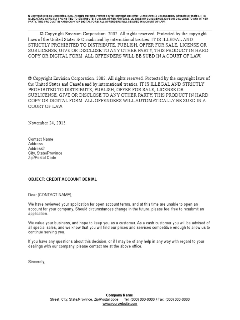 Company Credit Account Denial | PDF | All Rights Reserved ...