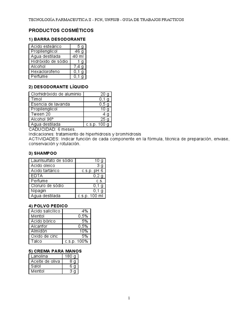 Formulas Cosmeticas | Descargar gratis PDF | Sustancias químicas ...