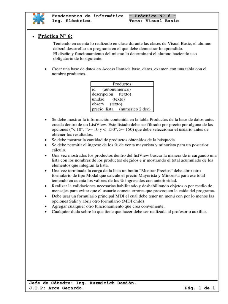 Práctica de Visual Basic: Gestión de Productos | PDF