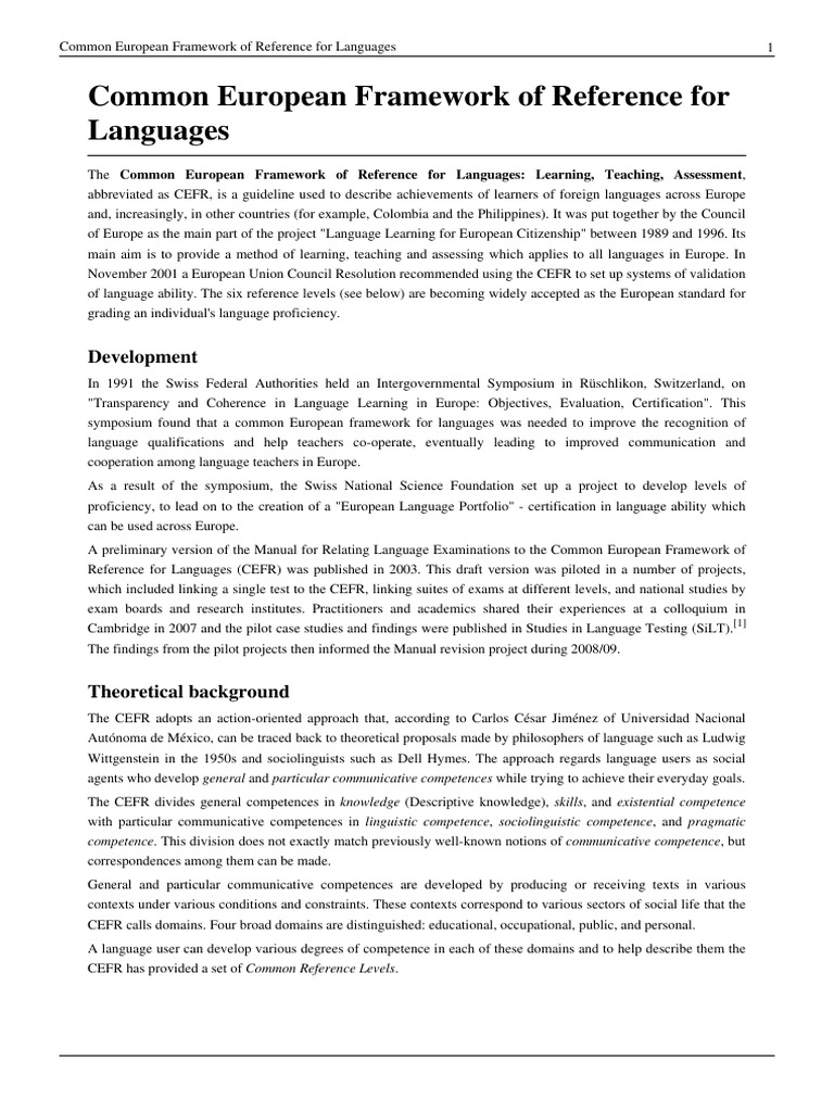 Common European Framework of Reference For Languages | PDF | Language ...