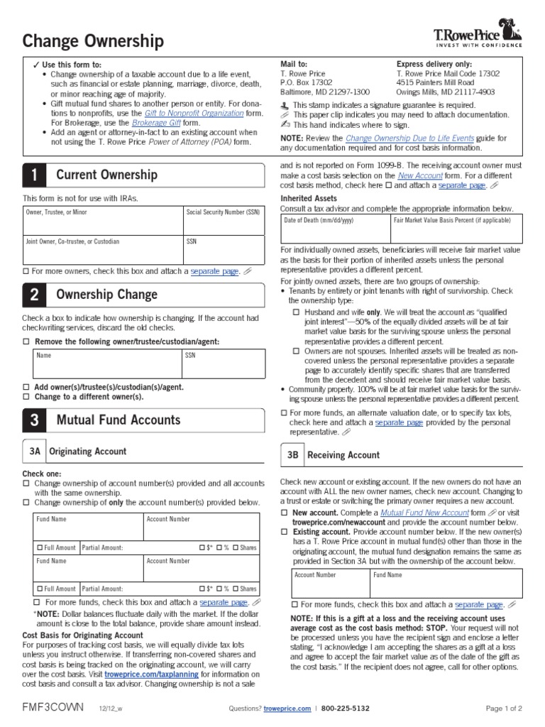 TRP Change Ownership Form | PDF | Cost Basis | Concurrent Estate