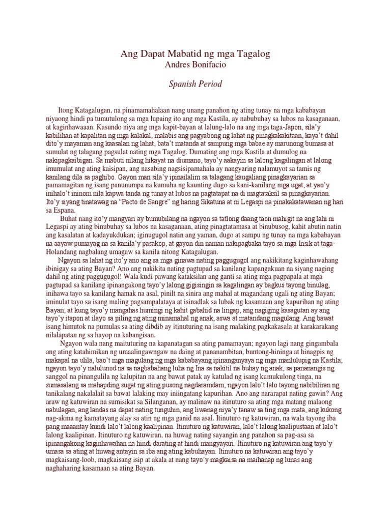 Ang Dapat Mabatid NG Mga Tagalog | PDF