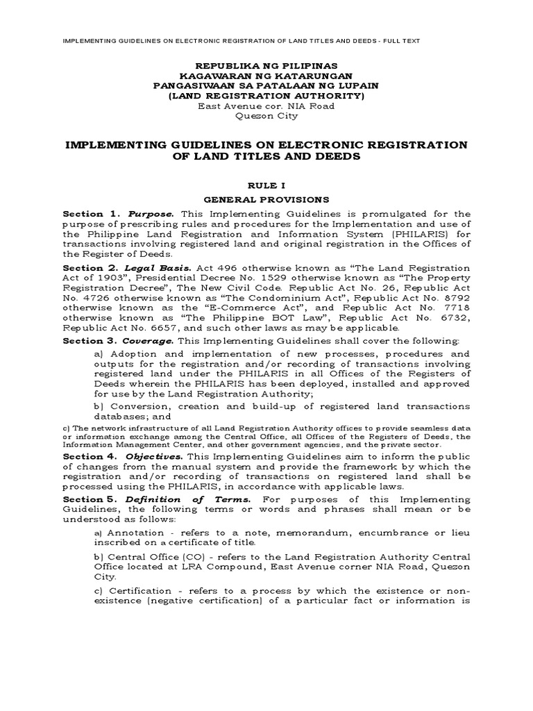Implementing Guidelines On Electronic Registration of Land Titles and ...