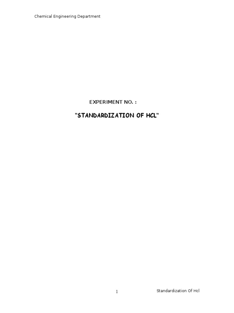 "Standardization of HCL": Experiment No. | PDF