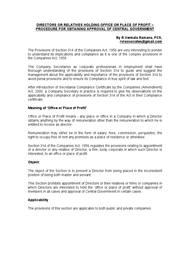 Section 314: Directors' Office Profit Approval | PDF | Industries ...