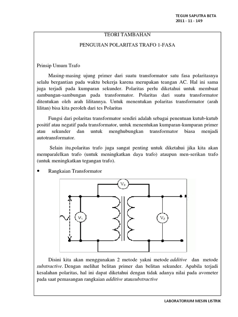 Teori Tambahan Praktikum Transformator | PDF