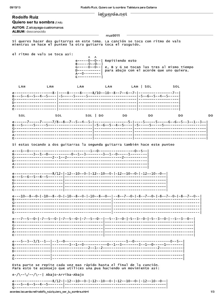 Quiero Ser Tu Sombra Tablatura Guitarra | PDF | Entretenimiento (general)