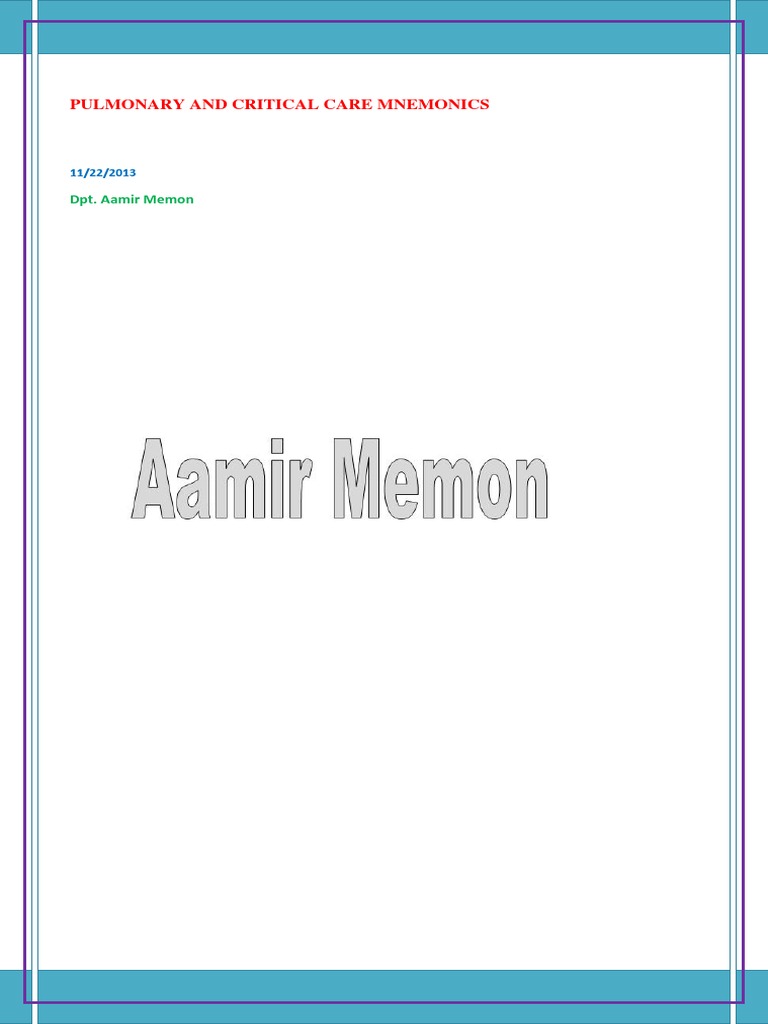 Pulmonary Care Mnemonics Guide | PDF | Respiratory Tract | Lung