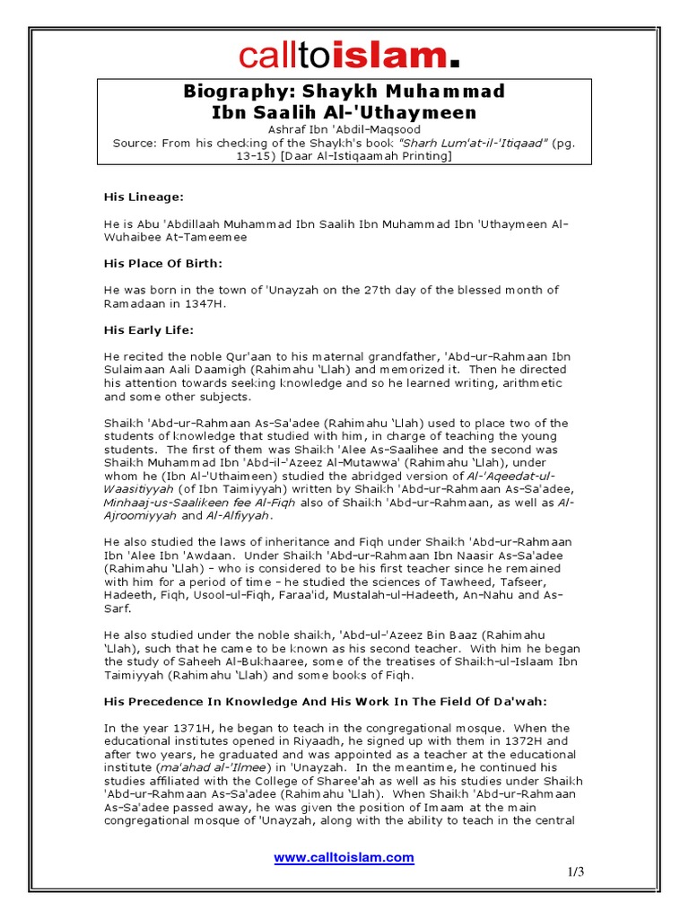 1421H Shaykh Muhammad Ibn Saalih Al-Uthaymeen | PDF