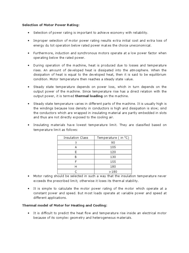 Selection of Motor Power Rating | PDF | Thermal Insulation | Temperature