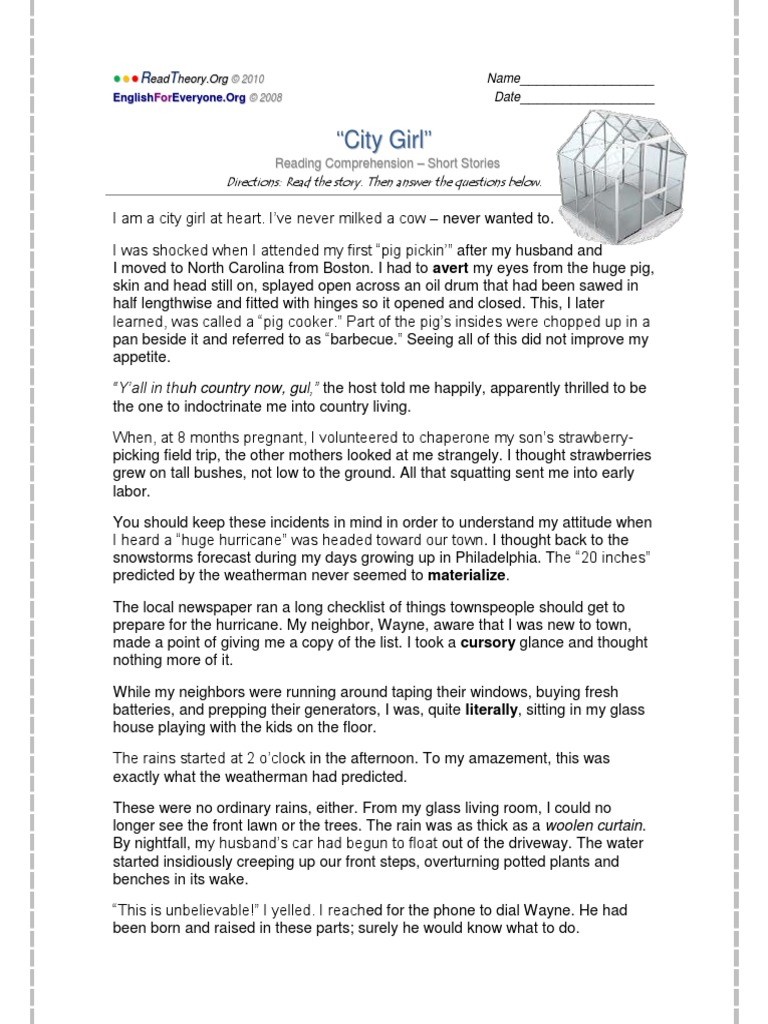 Comprehension Activity: City Girl | PDF | Narration | Weather
