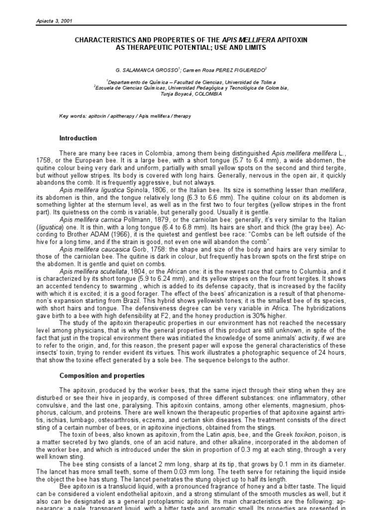 Characteristics and Properties of Apitoxin | PDF | Honey Bee | Immunity ...