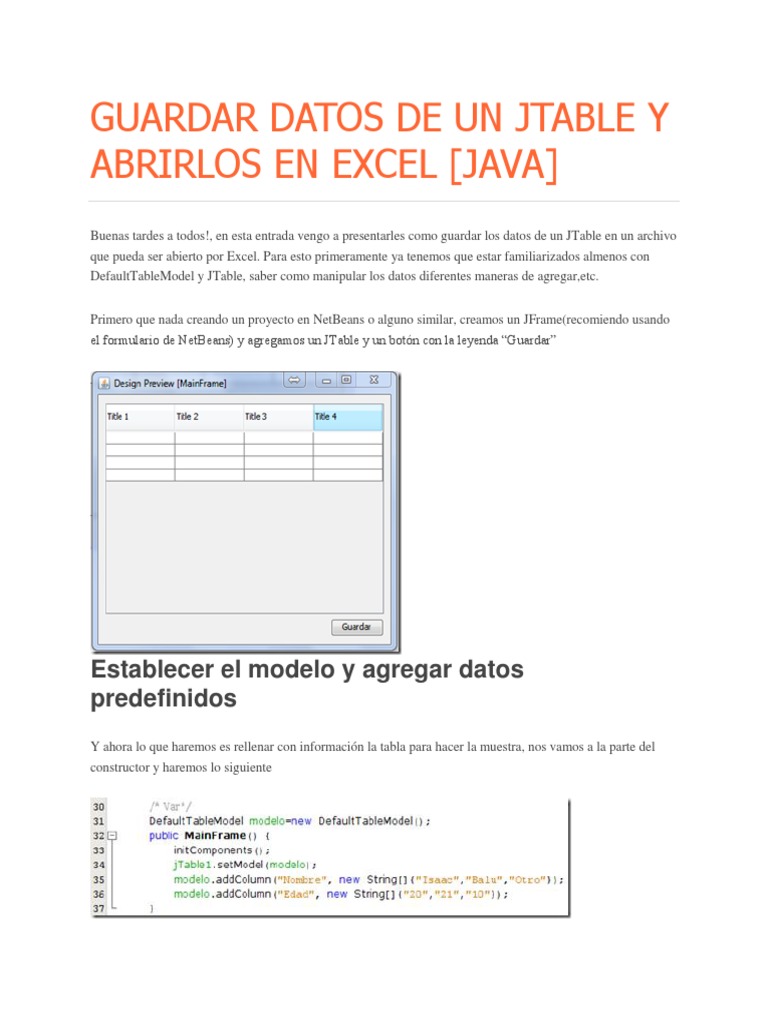 Exportar JTable a Excel en Java | PDF | Software de oficina | Plataformas de computación