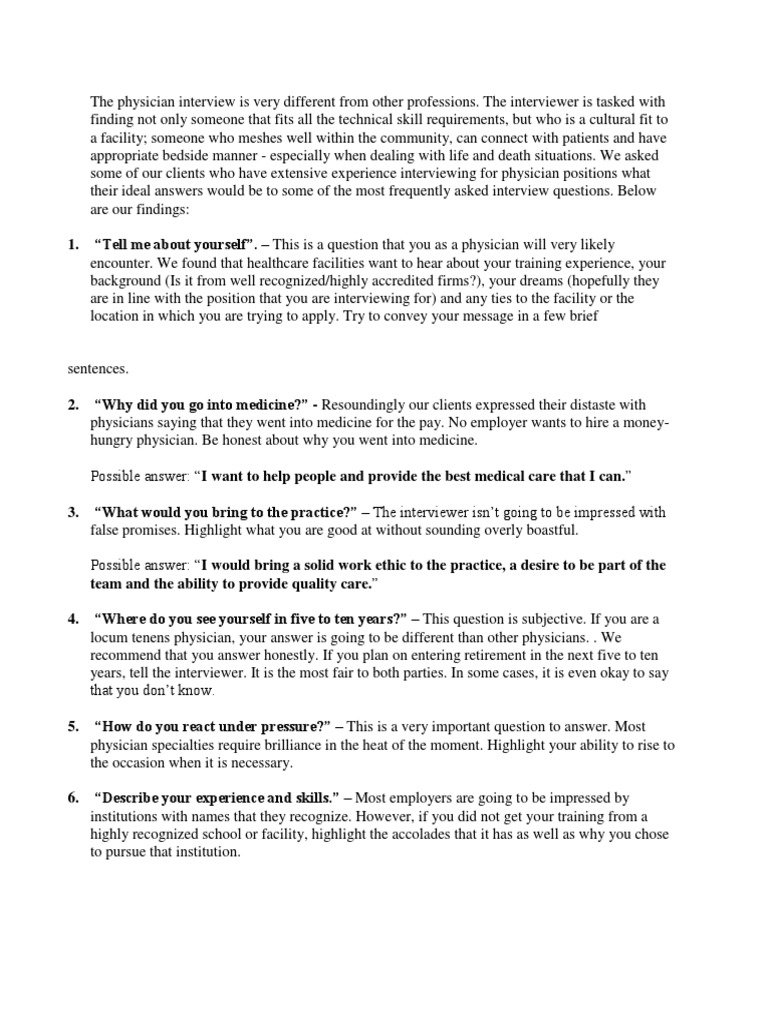 Essential Doctor Interview Questions | PDF | Physician | Patient