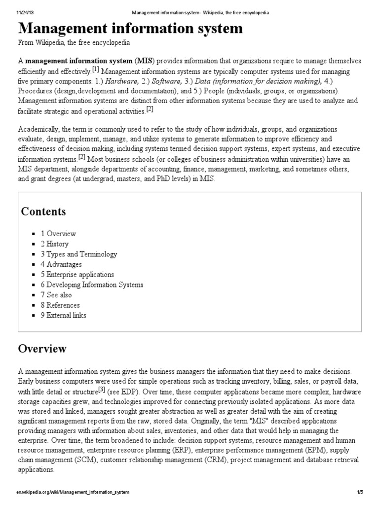 Management Information System - Wikipedia, The Free Encyclopedia | PDF ...