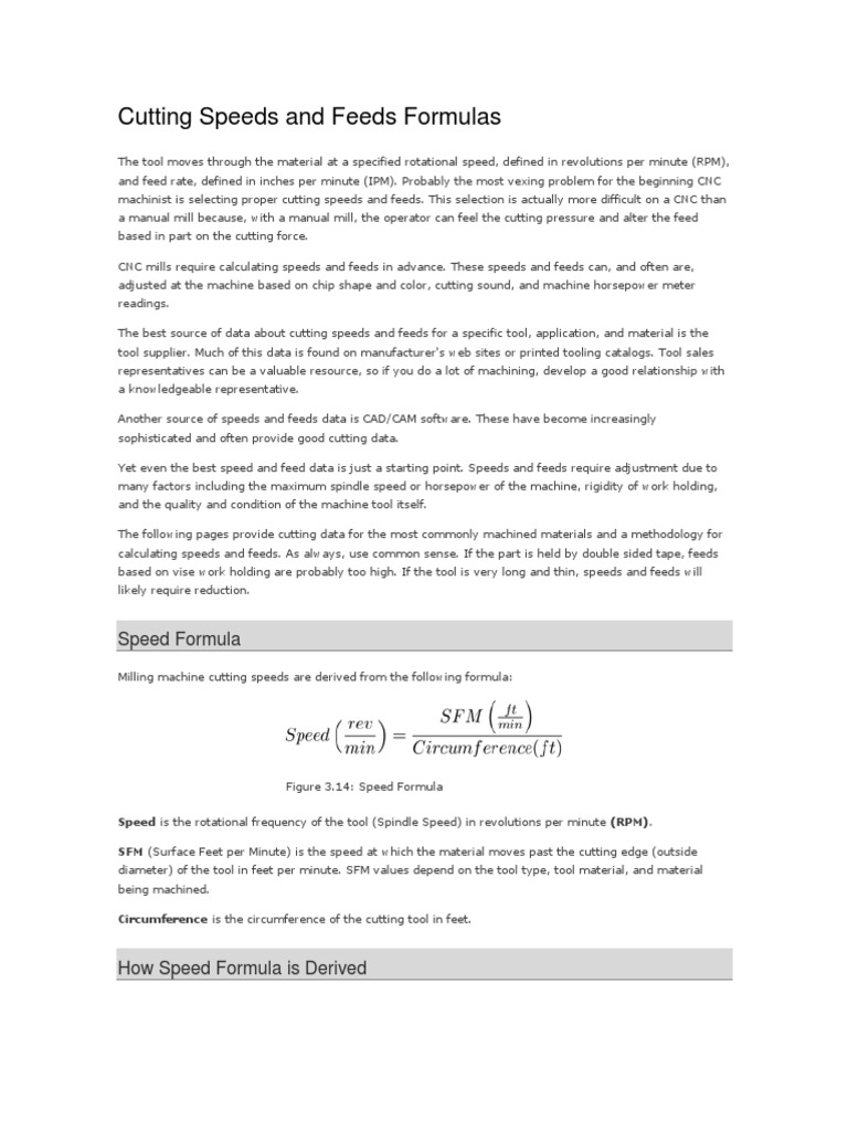 Cutting Speeds and Feeds Formulas | Machining | Metalworking