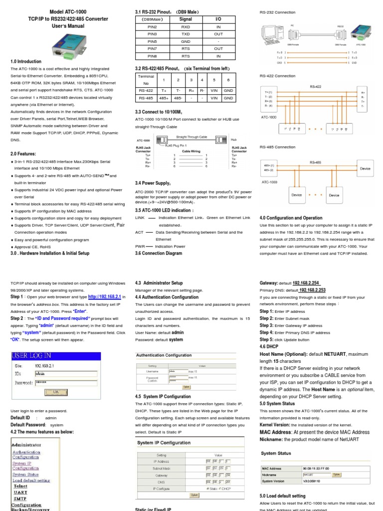 ATC-1000 User's Manual | PDF | Ip Address | Port (Computer Networking)