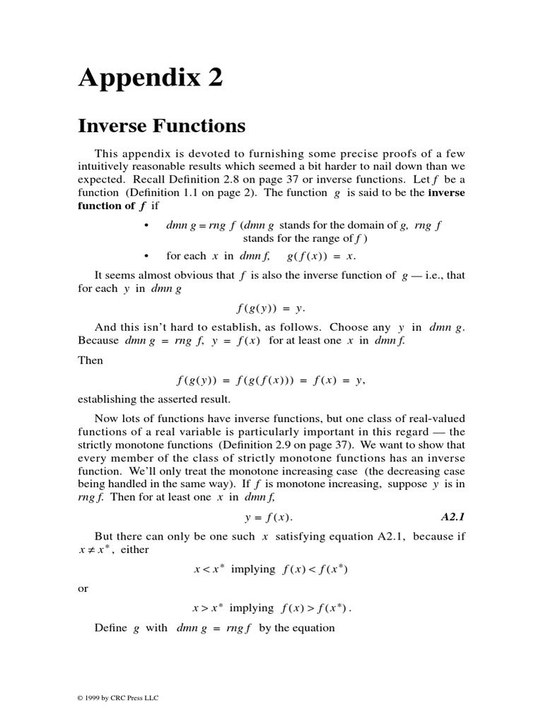 Appendix 2: Inverse Functions | PDF | Monotonic Function | Function (Mathematics)