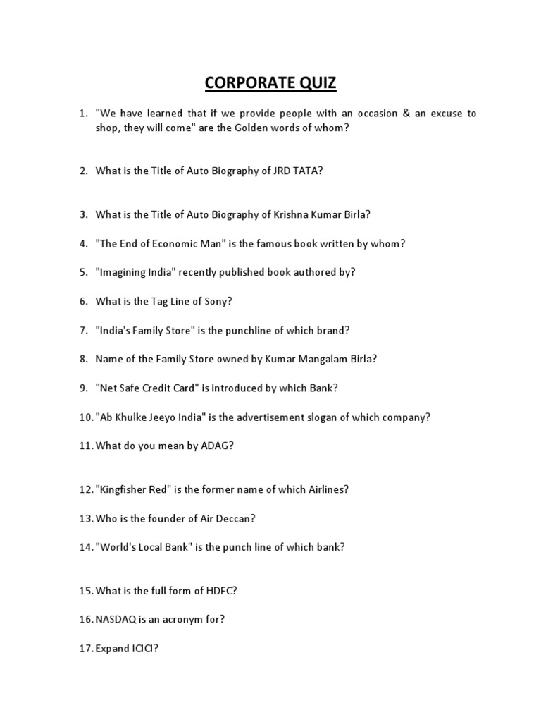 Corporate Quiz: Brand Taglines & Trivia | PDF
