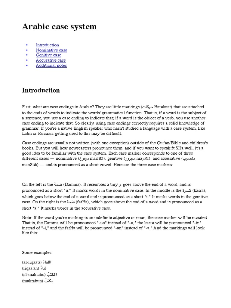 Arabic Case System Guide | PDF | Arabic | Morphology