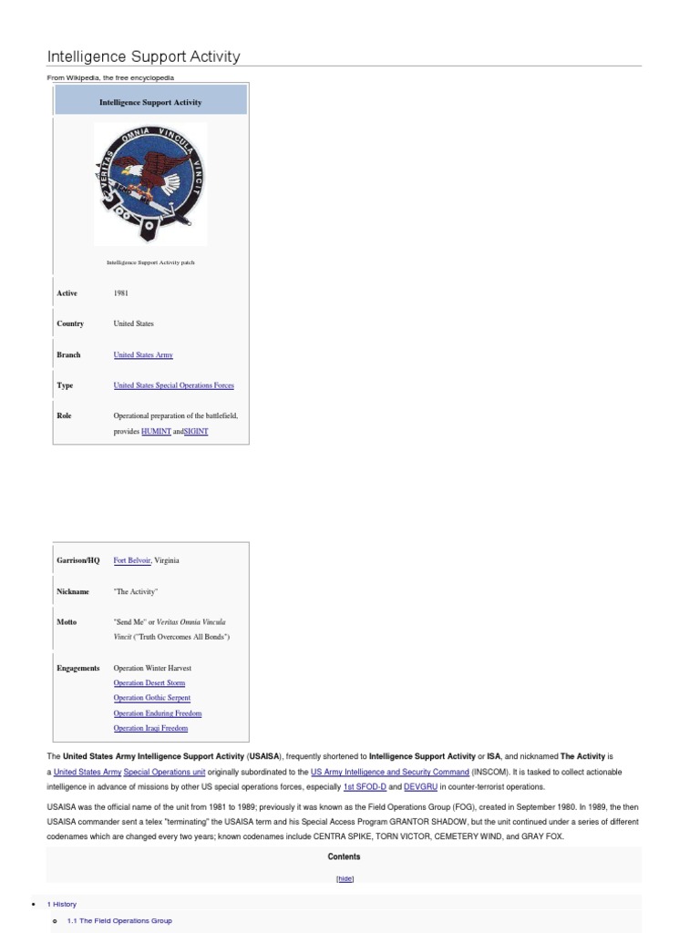 Intelligence Support Activity | PDF | United States Special Operations ...