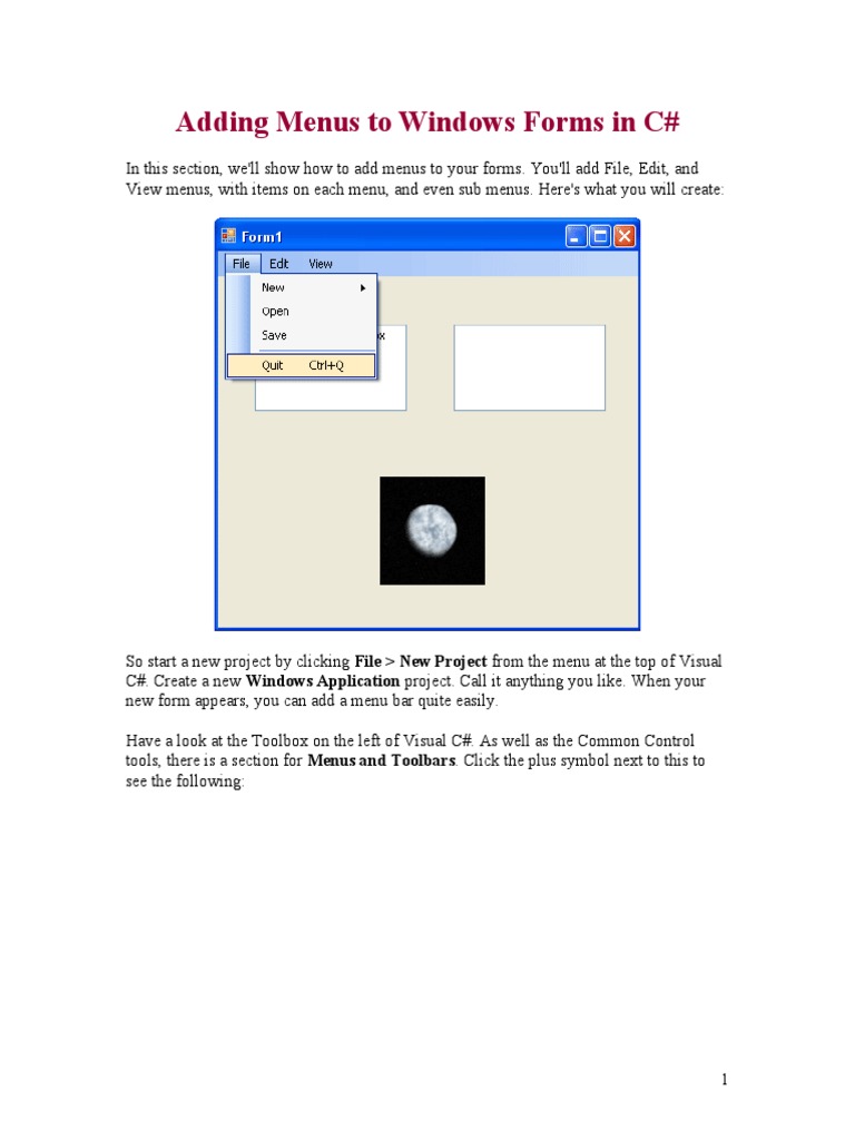 5 C# .NET Add Menus To Your Forms | PDF | Menu (Computing) | System ...