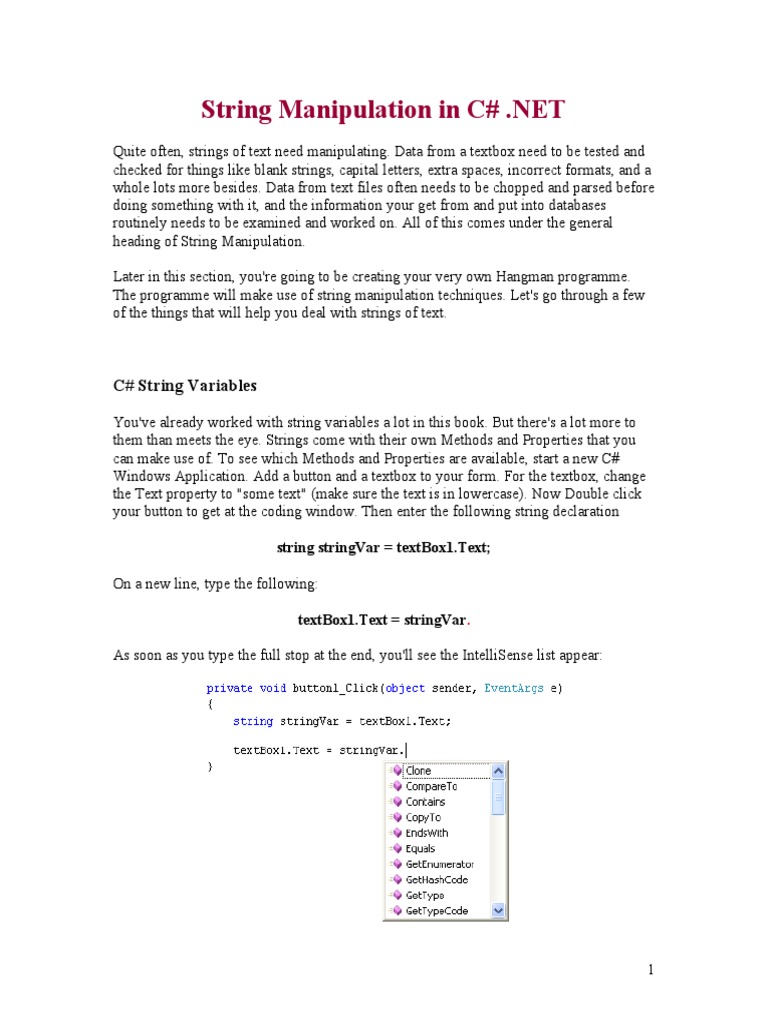9 C# .NET String Manipulation | PDF | String (Computer Science) | C ...