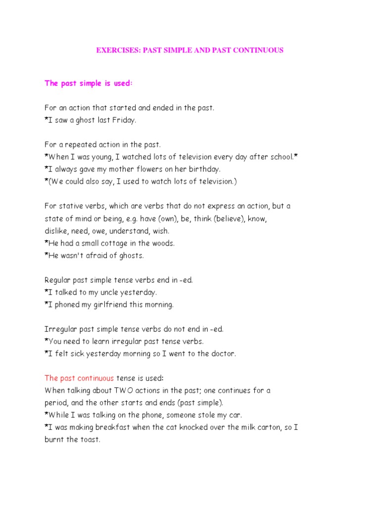 Past Simple Vs Past Continuous | PDF | Grammatical Tense | Verb