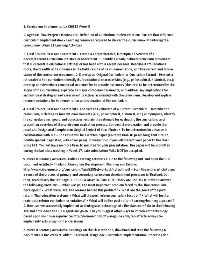 8 Week Curriculum | PDF | Curriculum | Teachers