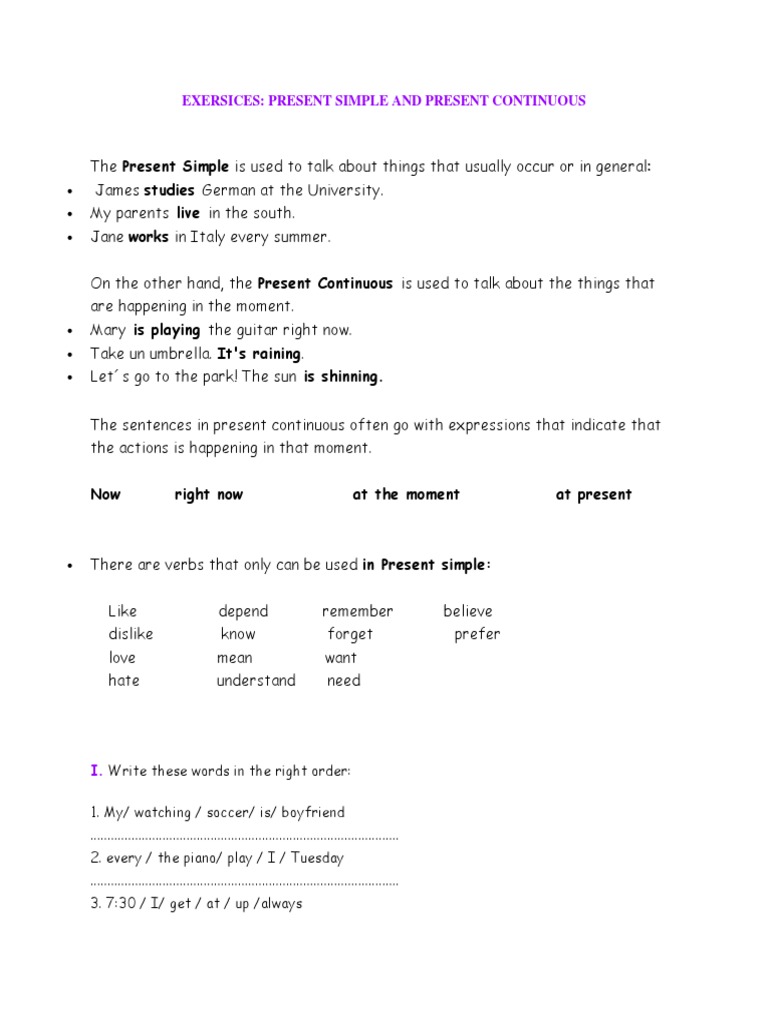 Present Simple Vs Present Continuous | PDF | Linguistics | Syntax