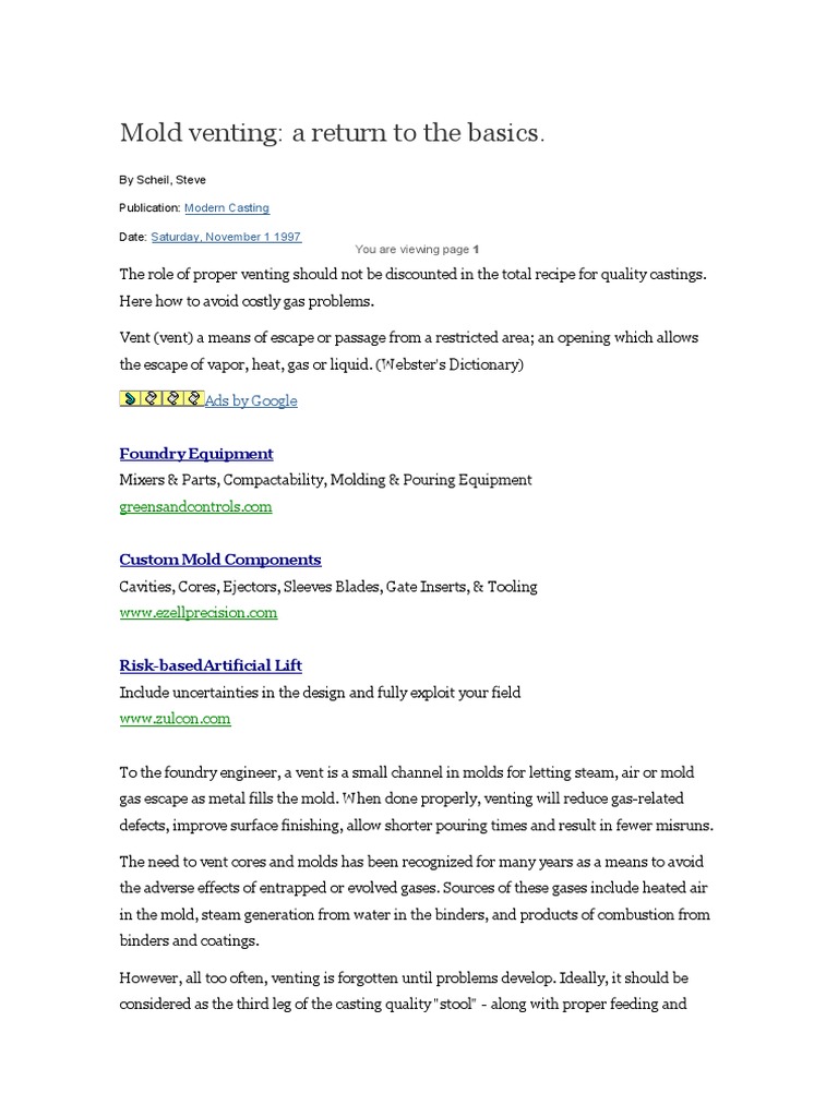 Mold Venting | PDF | Casting (Metalworking) | Foundry
