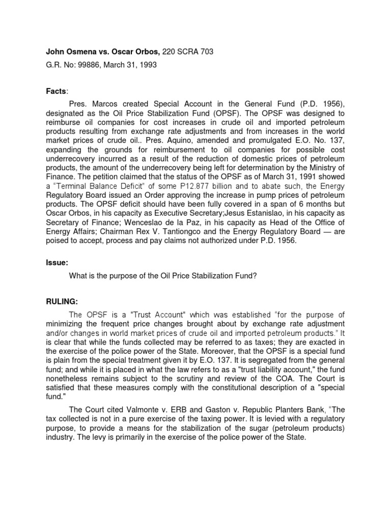 John Osmena vs. Oscar Orbos, 220 SCRA 703 | PDF | Petroleum Product ...