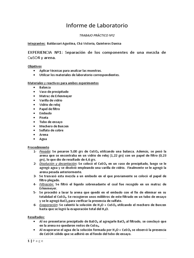 Informe de Laboratorio2 | PDF | Precipitación (Química) | Agua Informe de Laboratorio2 | PDF | Precipitación (Química) | Agua