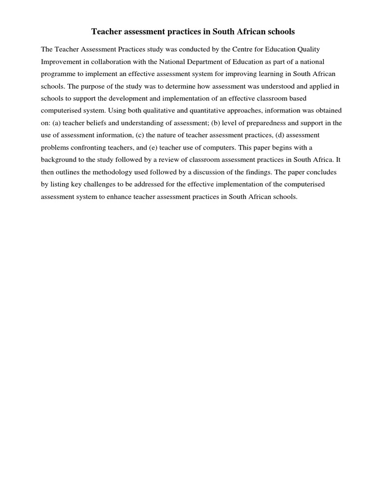 Teacher Assessment Practices in South African Schools | PDF ...