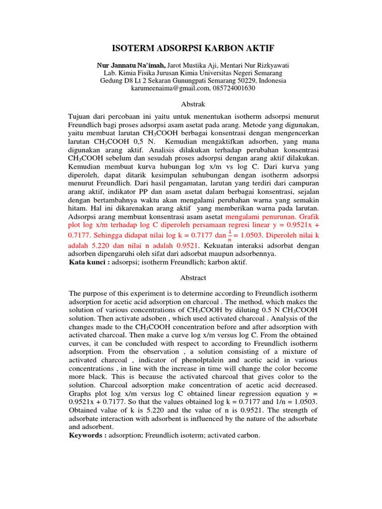 Isoterm Adsorpsi Karbon Aktif | PDF