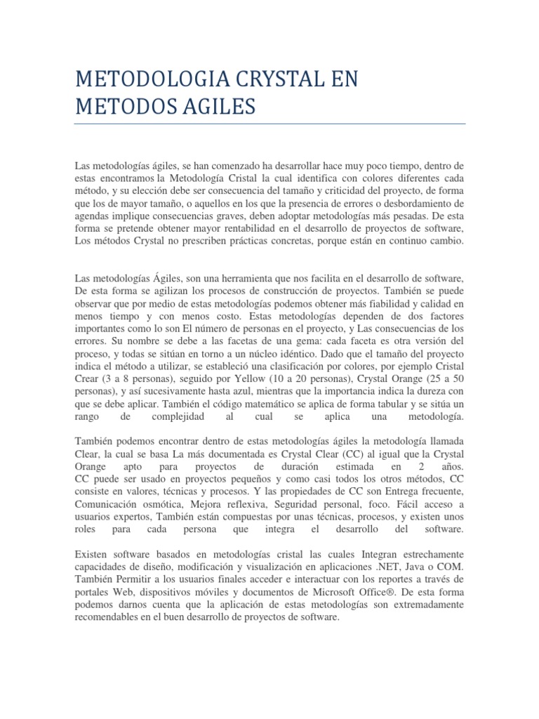 Metodologia Crystal en Metodos Agiles | PDF | Proceso de desarrollo de ...
