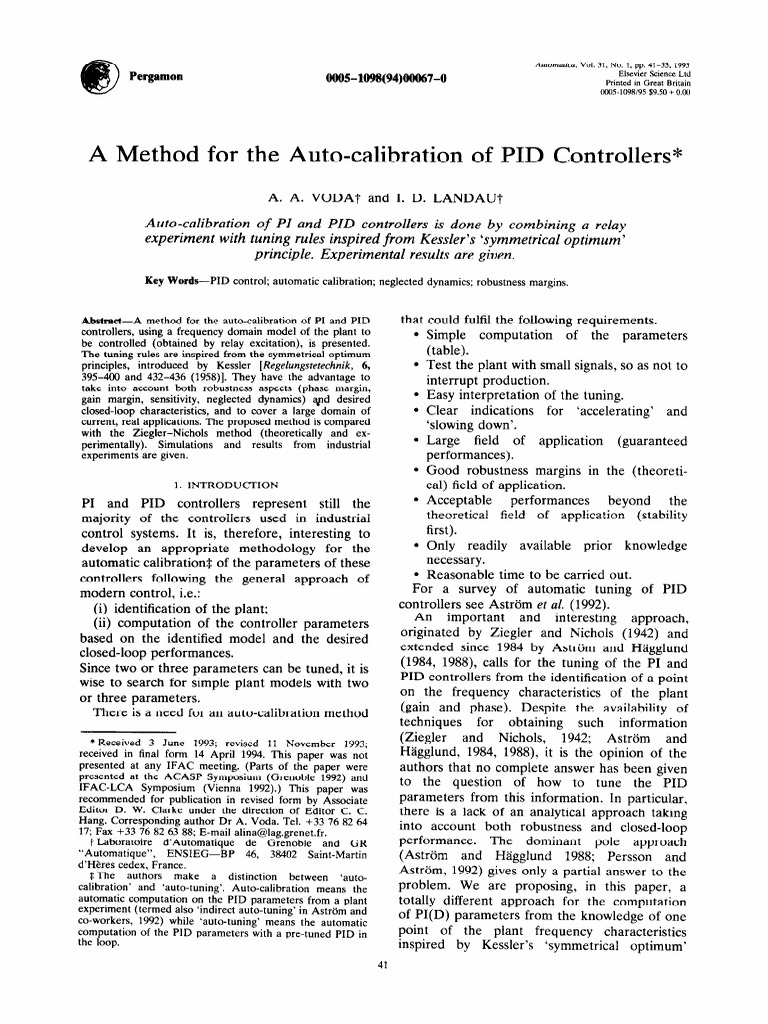 A Method For The Auto-Calibration of PID Controllers | PDF | Control ...