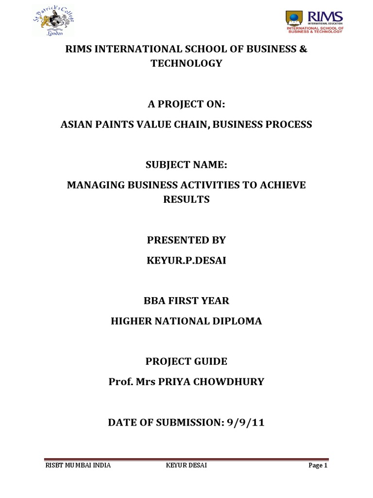 Asian Paints Value Chain, and Business Process | PDF | Value Chain ...