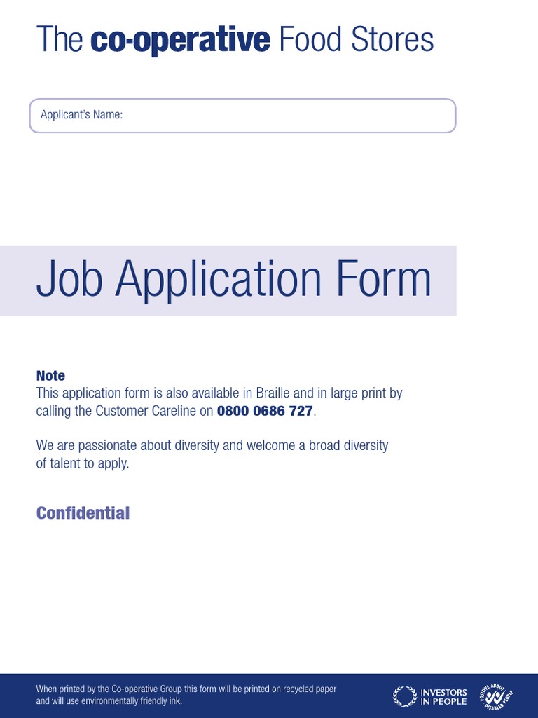 Co-operative Group Job Application Form | PDF | Diversity (Business ...