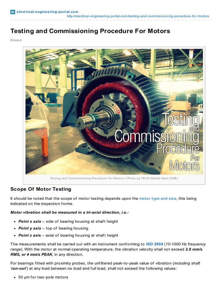 Testing and Commissioning Procedure For Motors | PDF | Bearing ...