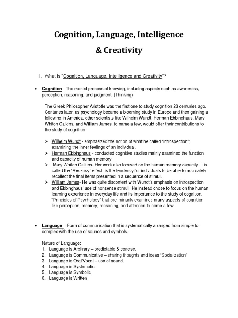 What Is Cognition, Language, Intelligence and Creativity ? | PDF | Intelligence Quotient | Cognition
