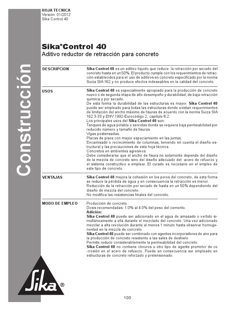 Sika Control 40: Aditivo reductor de retracción para concreto ...