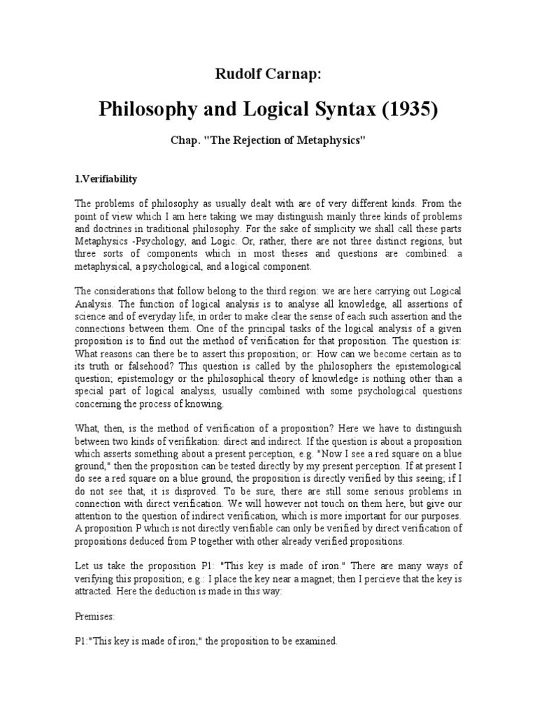 Carnap - Philosophy and Logical Syntax | PDF | Value (Ethics) | Positivism