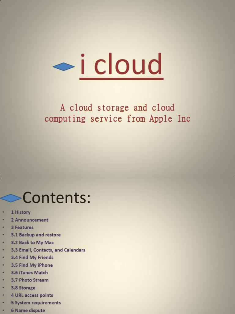 I Cloud: A Cloud Storage and Cloud Computing Service From Apple Inc | PDF | I Cloud | Graphical ...
