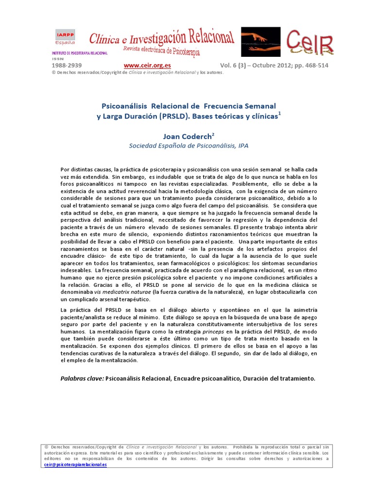 08 - Coderch - Psicoan Lisis Relacional de Frecuencia Semanal y Larga Duracion - CeIR - V6N3 ...