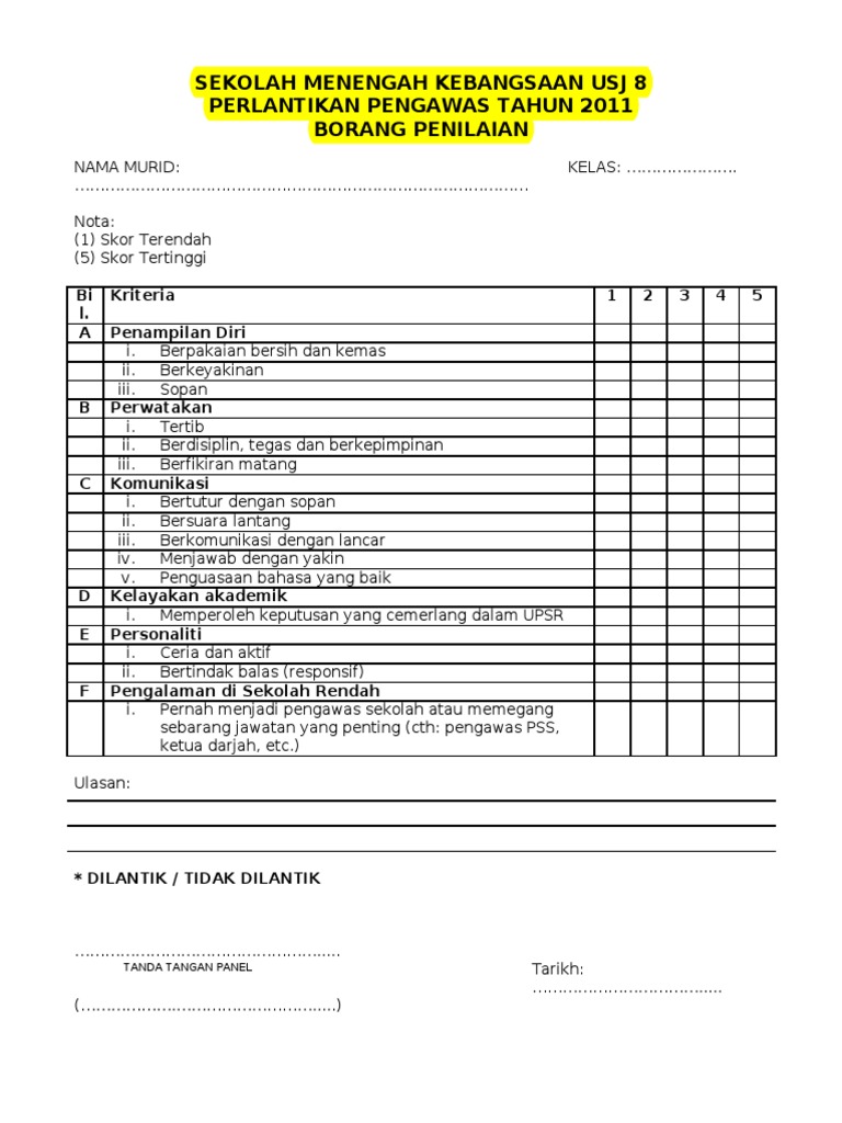 Borang Penilaian Temuduga | PDF