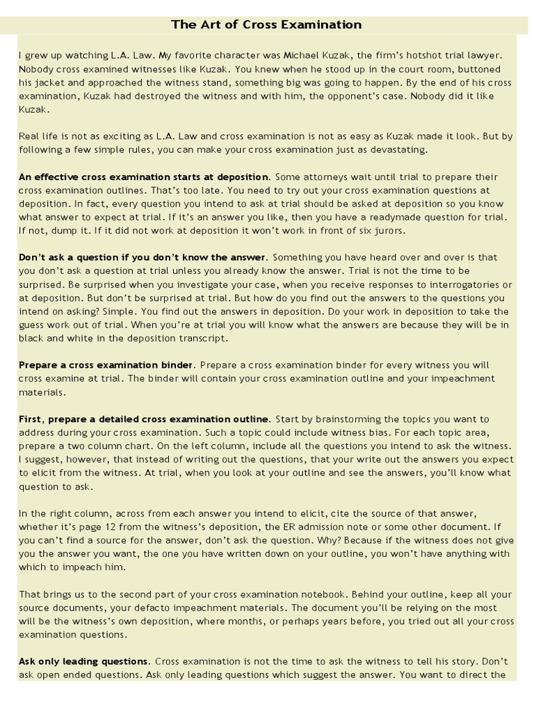 Mastering Cross Examination Techniques | PDF | Cross Examination ...